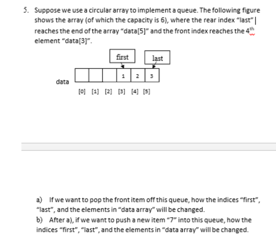 Solved 5. Suppose we use a circular array to implement a | Chegg.com