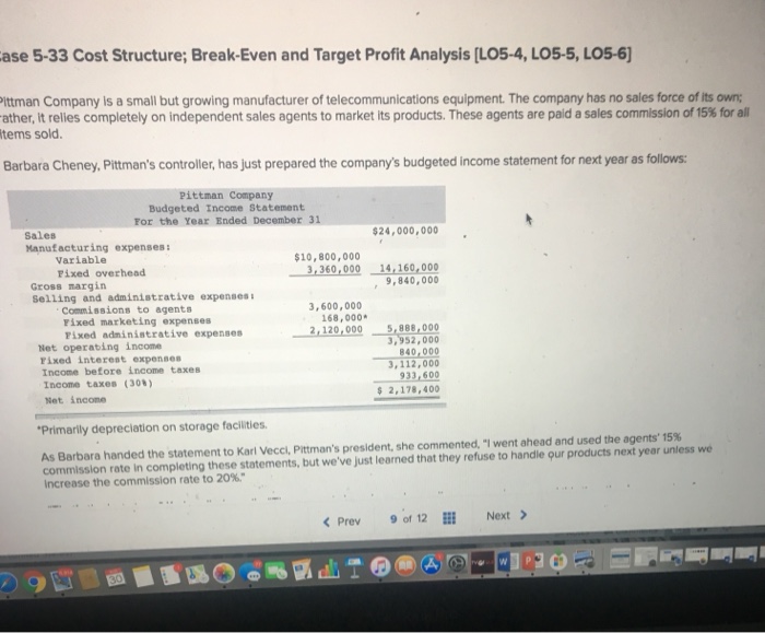 Solved ase 5-33 Cost Structure;Break-Even and Target Profit | Chegg.com