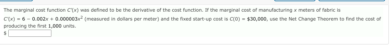Solved The Marginal Cost Function Cx ﻿was Defined To Be 0671