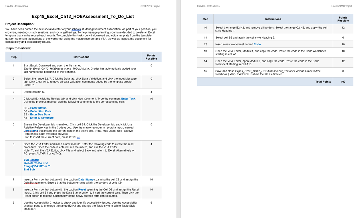 Grader - Instructions Excel 2019 Project Grader - | Chegg.com