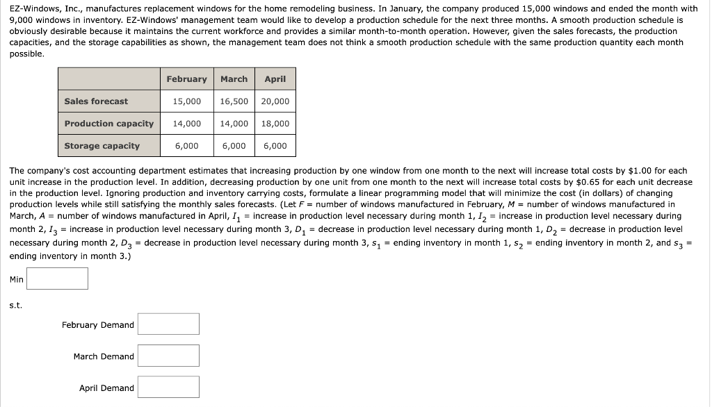 Solved EZ-Windows, Inc., manufactures replacement windows | Chegg.com