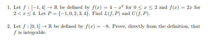 Solved 1. Let f:[−1,4]→R be defined by f(x)=4−x2 for 0≤x≤2 | Chegg.com