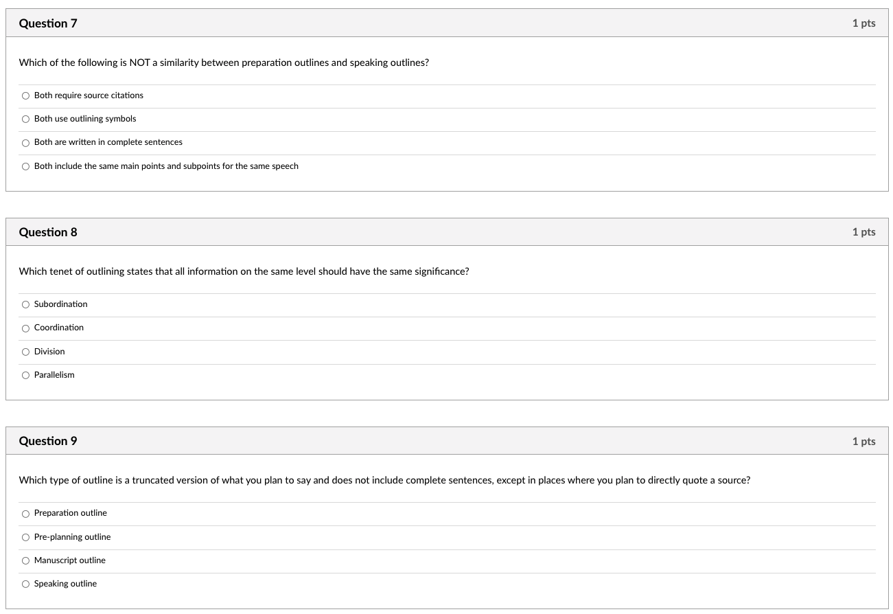 Solved Question 1 1 pts When Mark is preparing his outline, | Chegg.com