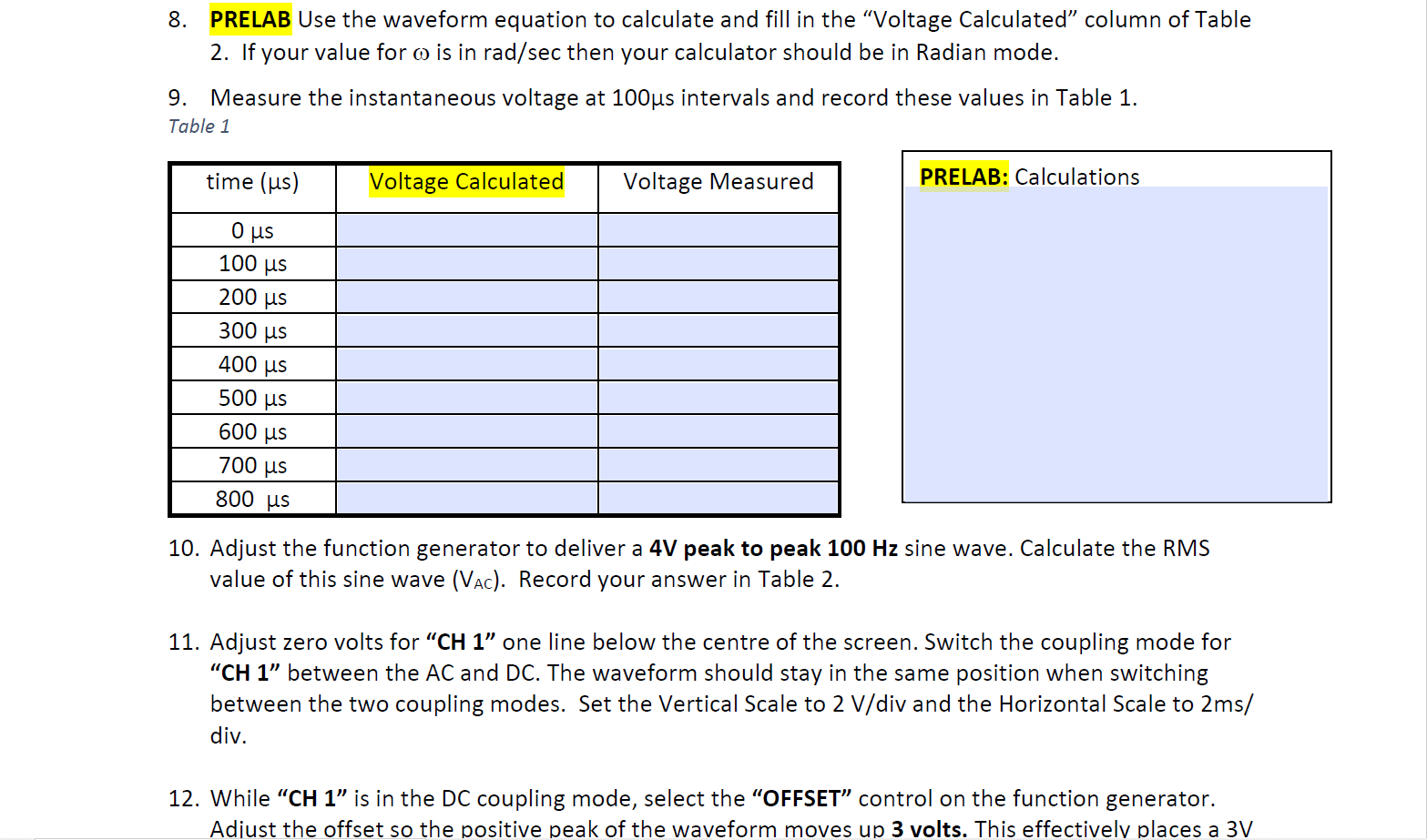 8. PRELAB Use the waveform equation to calculate and | Chegg.com