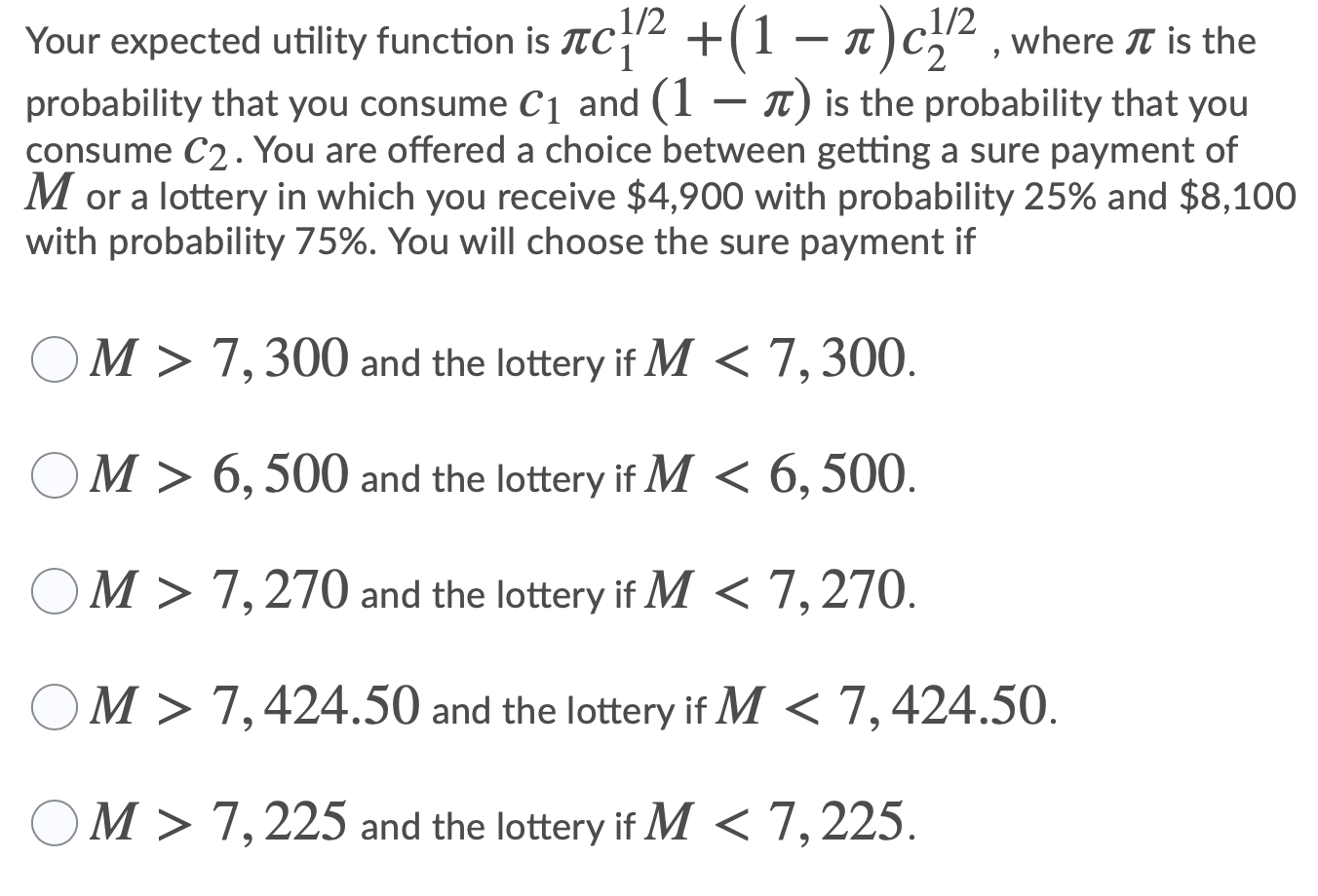 Solved Your expected utility function is ac]/2 +(1 – 1)c22 , | Chegg.com
