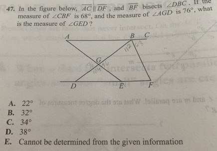 Solved 47. In the figure below, AC|| DF, and BF bisects DBC | Chegg.com