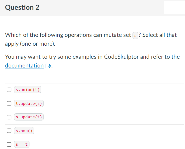 Solved Which of the following operations can mutate set ? | Chegg.com