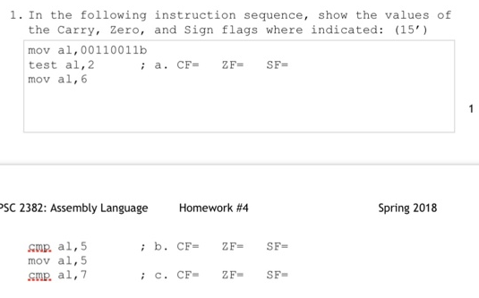Solved 1. In the following instruction sequence, show the | Chegg.com