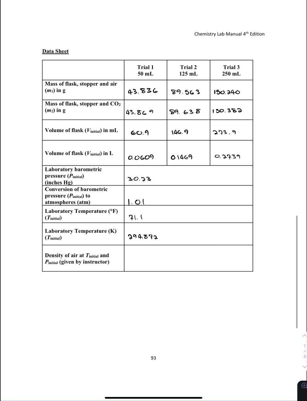 Chemistry Lab Manual 4th Edition Data Sheet Trial 1 | Chegg.com