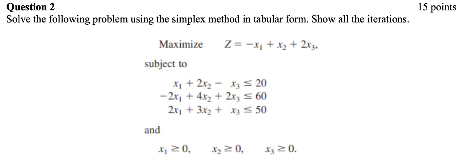 Solved Question 2 Solve the following problem using the | Chegg.com
