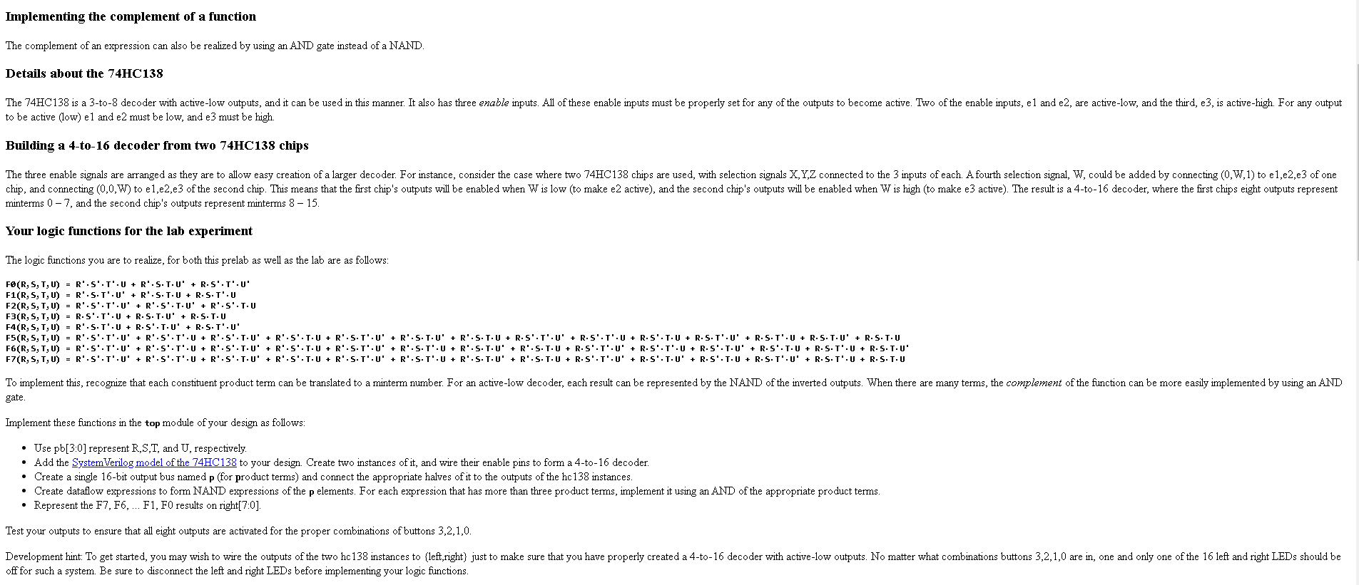 Implementing the complement of a function The | Chegg.com