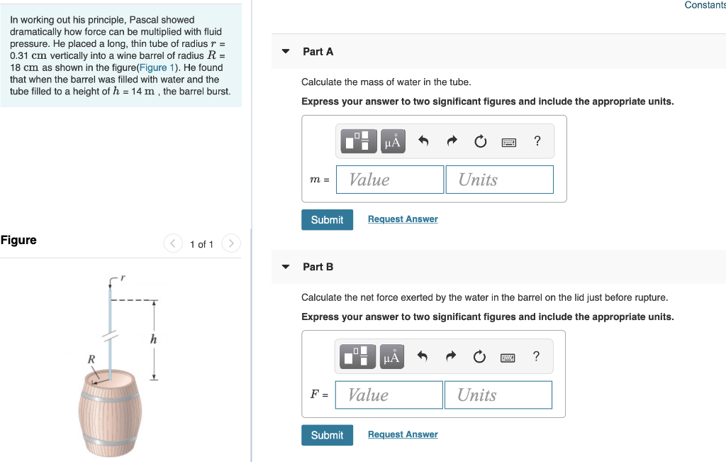 Solved Constants In working out his principle, Pascal showed | Chegg.com