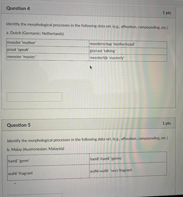 Solved Identify the morphological processes in the following | Chegg.com