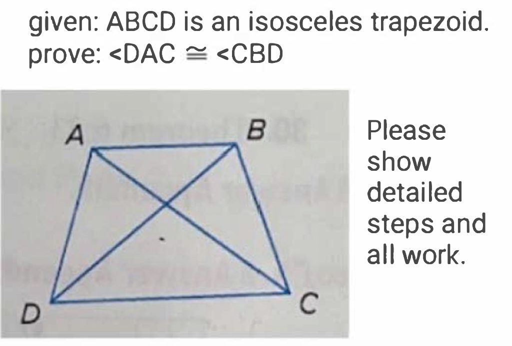 Solved given: ABCD is an isosceles trapezoid. prove: | Chegg.com