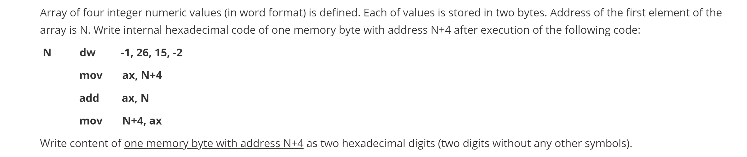 Array of four integer numeric values (in word format) | Chegg.com