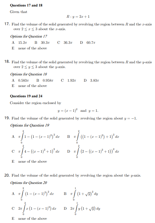Solved R:y=2x+1 17. Find the volume of the solid generated | Chegg.com