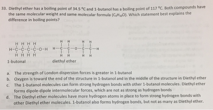 Solved Diethyl ether has a boiling point of 34.5 degree C | Chegg.com