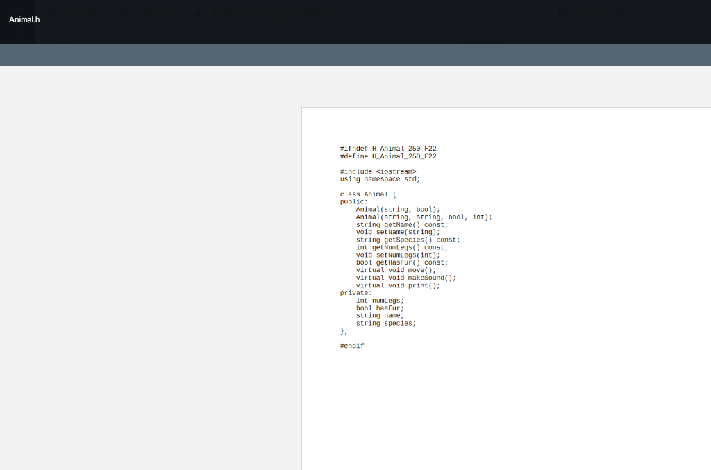 Solved C++ please Header file: Animal.h #ifndef | Chegg.com