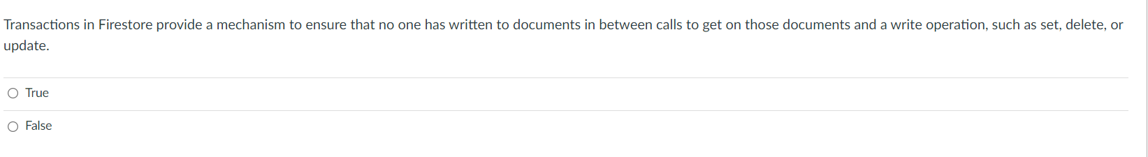 Solved Transactions in Firestore provide a mechanism to | Chegg.com