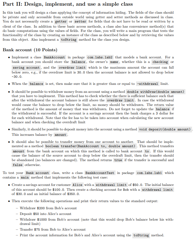 Solved Part II: Design, implement, and use a simple class In | Chegg.com