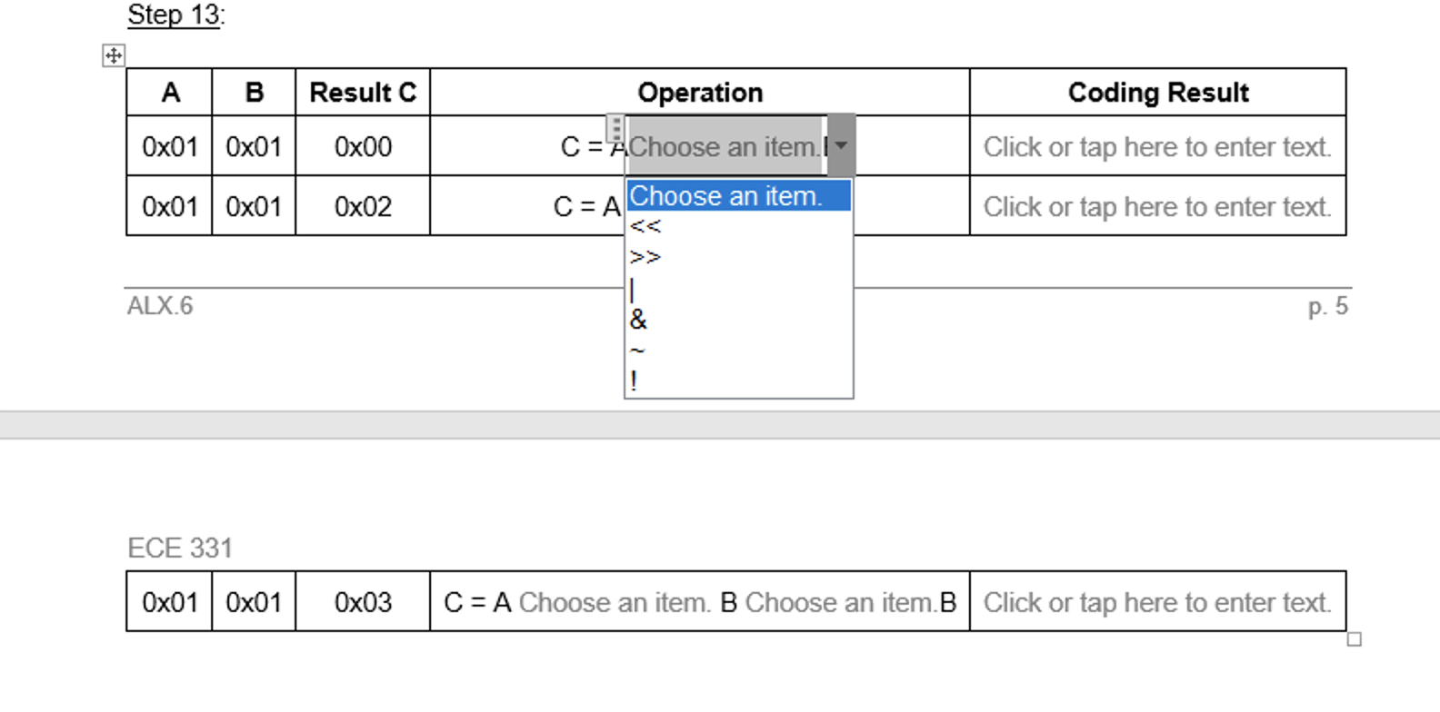 Solved Result C Operation Coding Result Ox01 | 0x01 Ox00 C = | Chegg.com