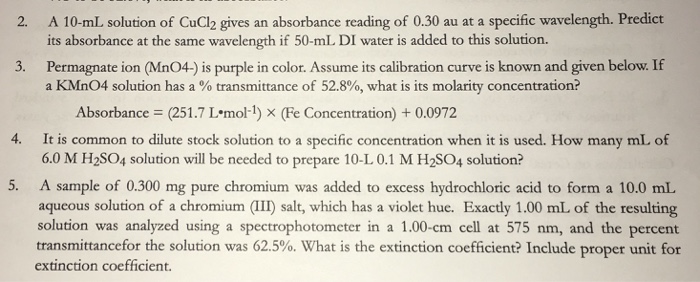 Solved A 10-mL solution of CuCl_2 gives an absorbance | Chegg.com
