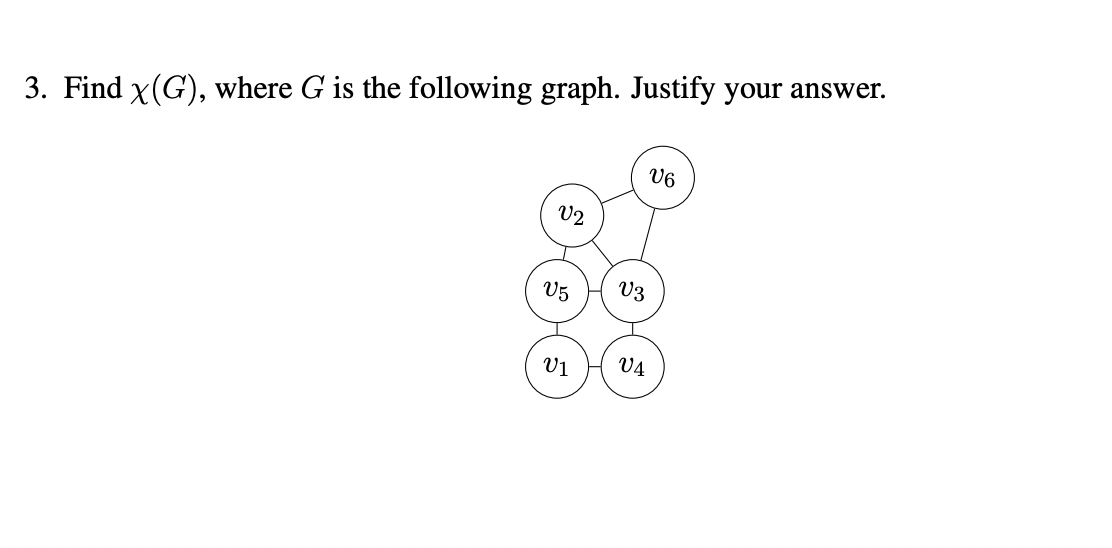 Solved 3. Find χ(G), where G is the following graph. Justify | Chegg.com