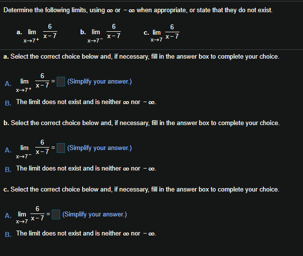 Solved Determine the following limits, using oo or - co when | Chegg.com