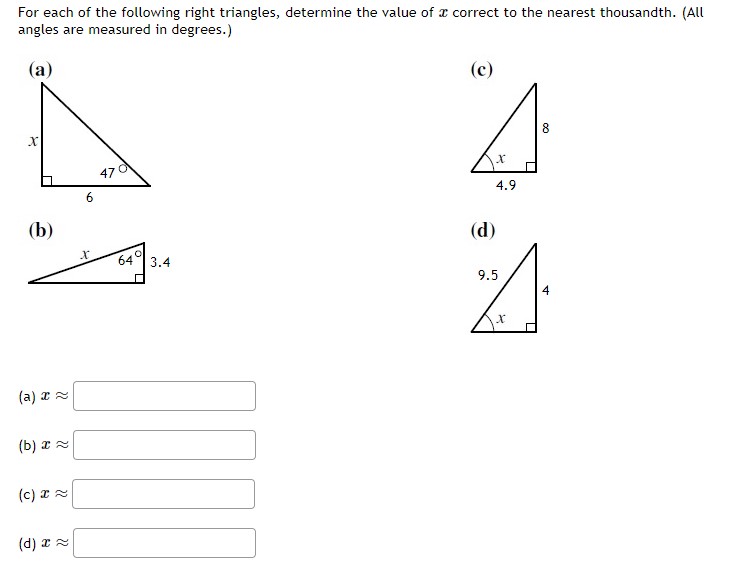 Solved For each of the following right triangles, determine | Chegg.com