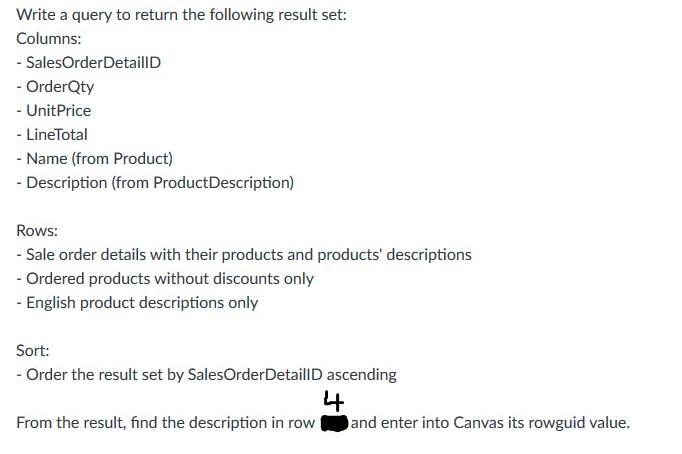 Solved Write a query to return the following result set: | Chegg.com