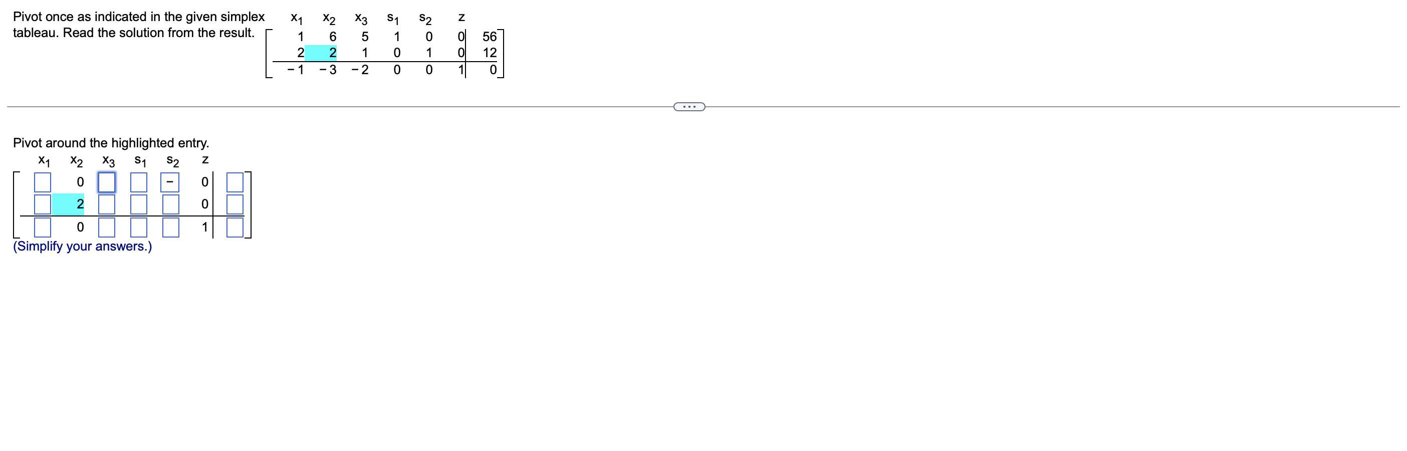 Solved Pivot once as indicated in the given simplex tableau. | Chegg.com