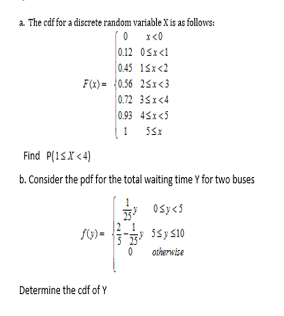 Solved a. The cdf for a discrete random variable X is as | Chegg.com