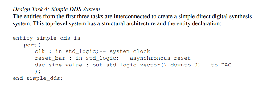 Solved Design Task 4: Simple DDS System The entities from | Chegg.com