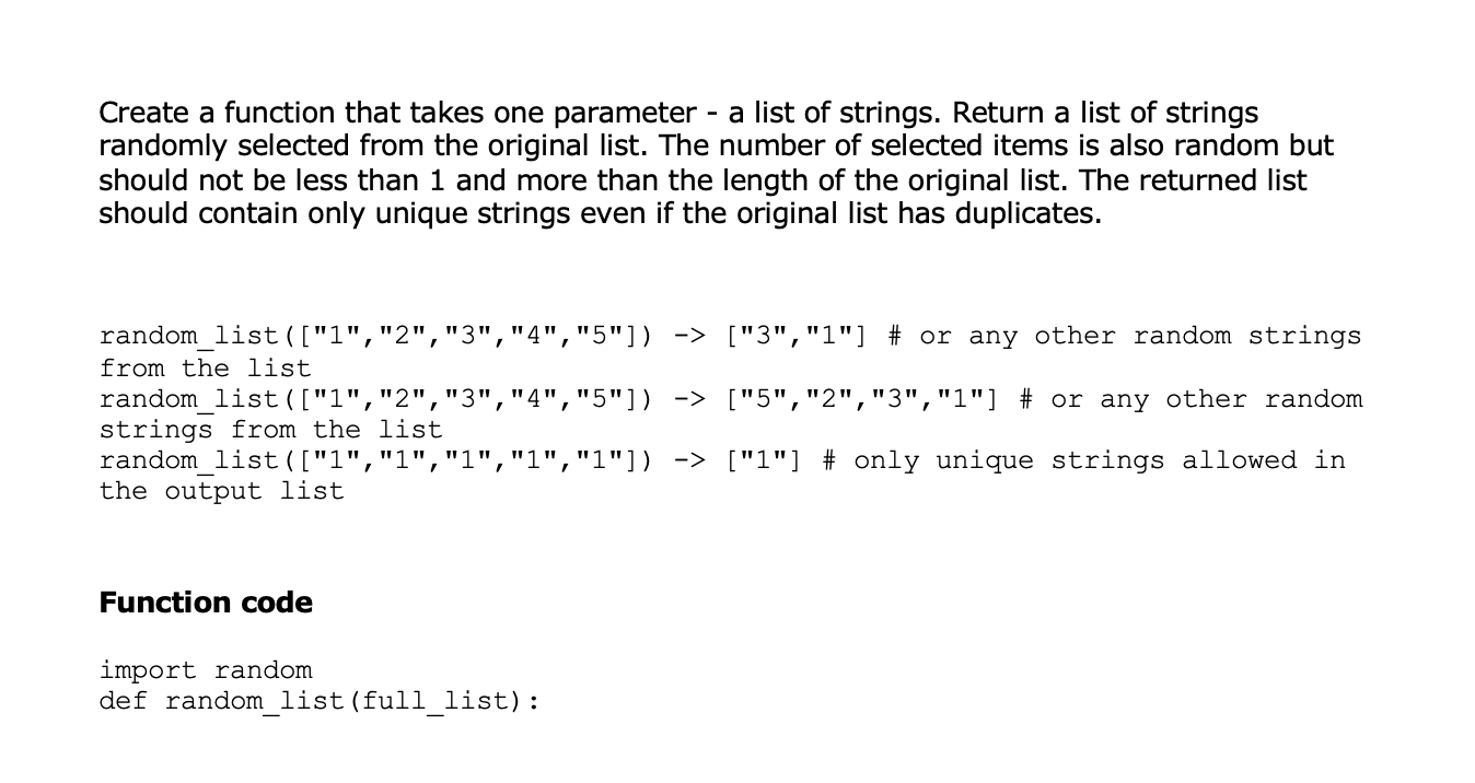 Solved Create a function that takes one parameter - a list | Chegg.com