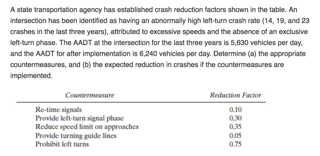 Solved A state transportation agency has established crash | Chegg.com