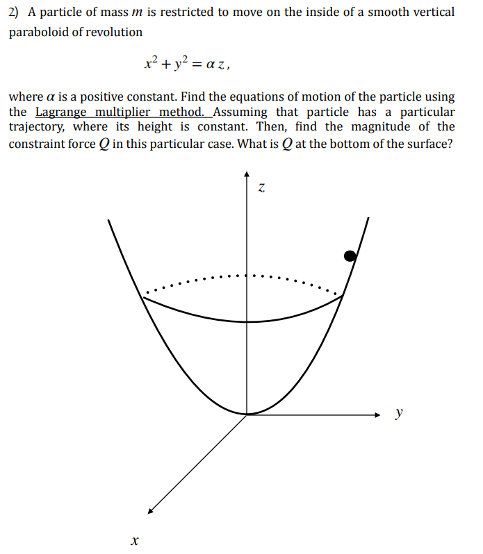 Solved 2) A particle of mass m is restricted to move on the | Chegg.com