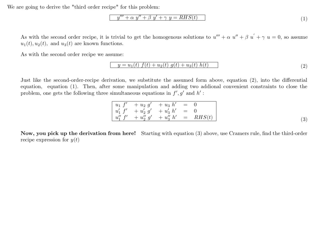 Solved We are going to derive the "third order recipe" for | Chegg.com