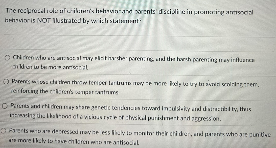 Solved The reciprocal role of children's behavior and | Chegg.com