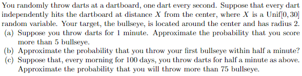 Solved You randomly throw darts at a dartboard, one dart | Chegg.com