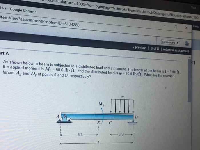 Solved As shown below, a beam is subjected to a distributed | Chegg.com