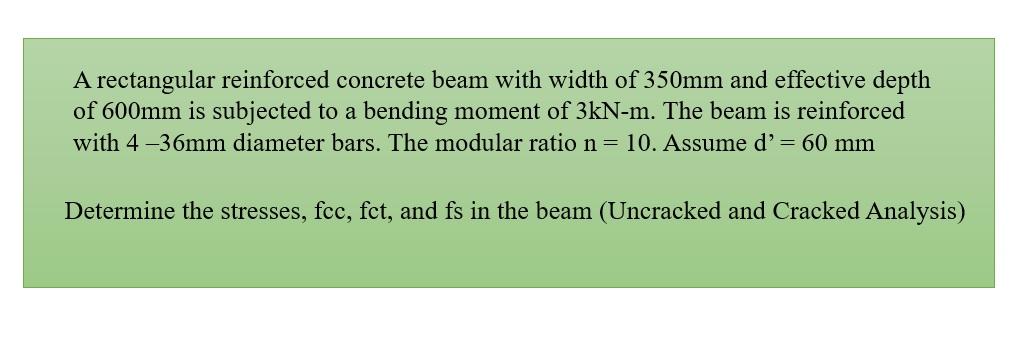 Solved A rectangular reinforced concrete beam with width of | Chegg.com