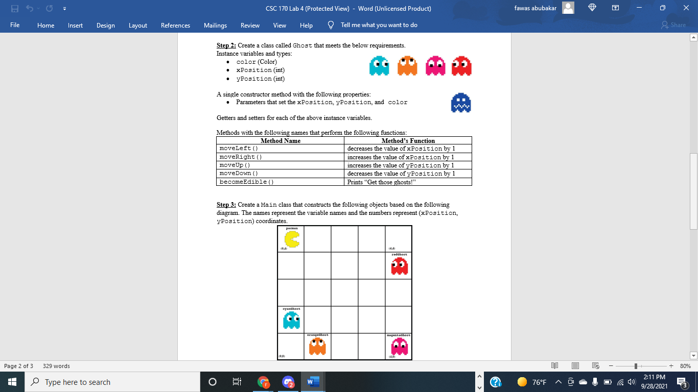 Solved CSC 170 Lab 4 (Protected View) - Word (Unlicensed | Chegg.com