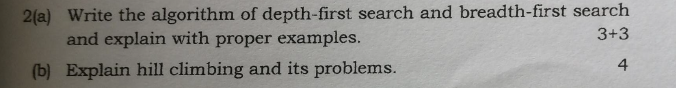 Solved 2(a) Write the algorithm of depth-first search and | Chegg.com