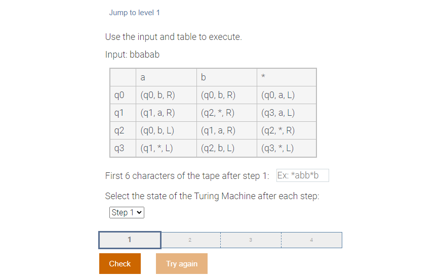 Solved Use the input and table to execute. Input: bbabab | Chegg.com