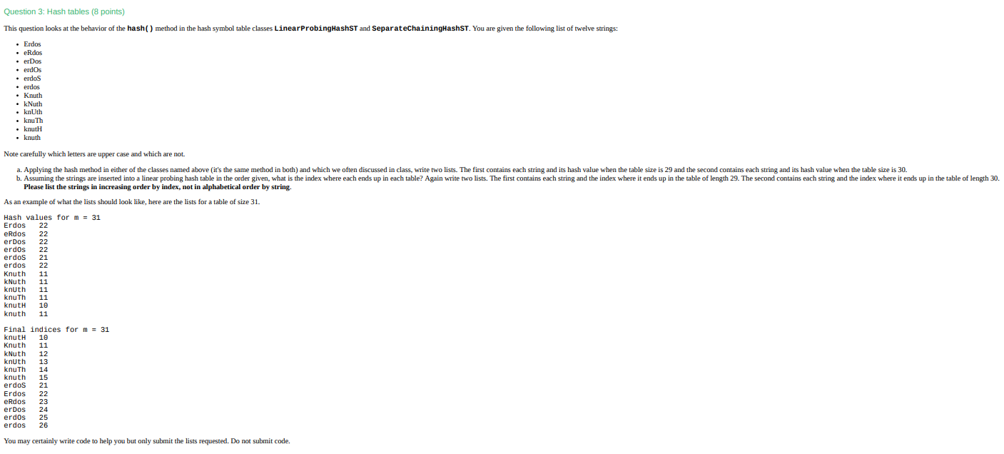 Solved Question 3: Hash tables (8 points) This question | Chegg.com