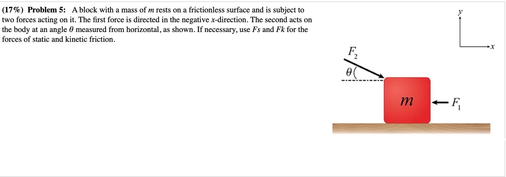 Solved (17\%) Problem 5: A block with a mass of m rests on a | Chegg.com