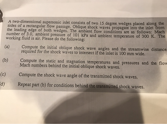 Solved supersonic inlet consists of two 15 degree wedges | Chegg.com