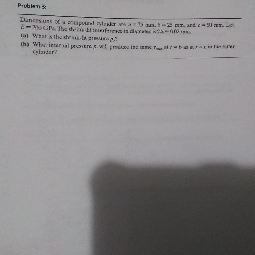 Solved Problem 3: Dimensions of a compound cylinder are a=75 | Chegg.com