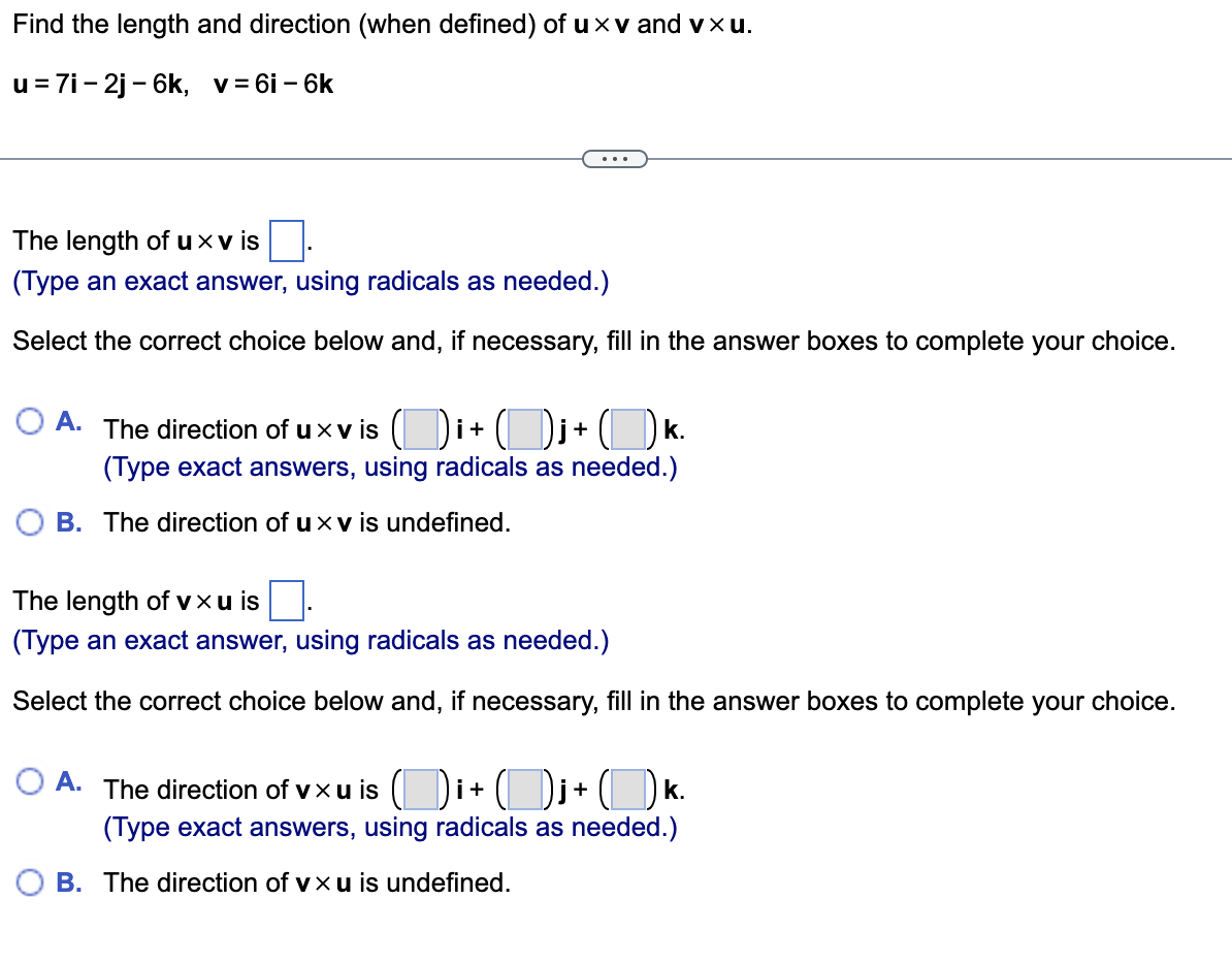 Solved Find the length and direction (when defined) of u×v | Chegg.com