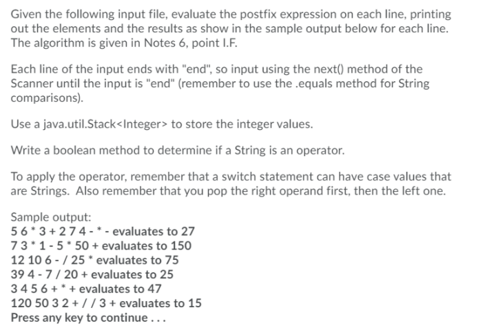 Solved Given the following input file, evaluate the postfix | Chegg.com